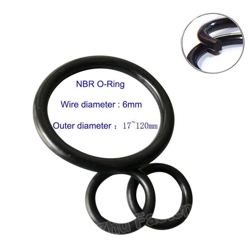 2-5pcs-Black-Rubber-O-Ring-CS-6mm-OD-17-120mm-NBR-Nitrile-Gasket-Washer ...