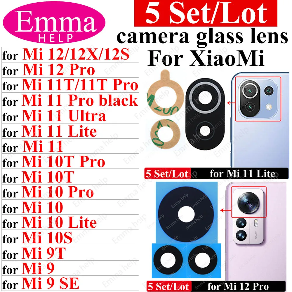 5Pcs Back Camera Glass Lens For Xiaomi Mi 12 Pro 11T 11X Pro Mi 11Lite 5G Mi 11 Ultra 9T 9 SE ...
