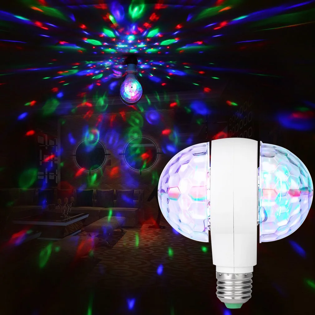 6W LED RGB Rotating Bulb Light with Dual Head Color Projector Magic Stage Disco Lamp E27 For KTV ...