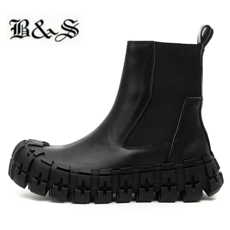 Black & Street botas de piel auténtica con suela de neumático, zapatos ...