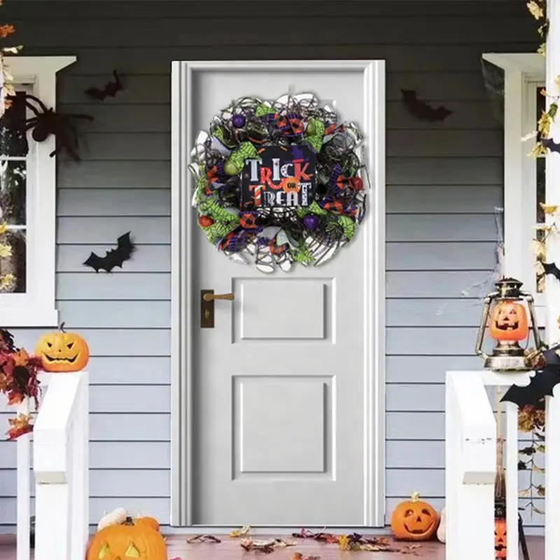 Halloween-Wreath-Door-Decorations-Artificial-Spider-Web-Wreath-LED-Lights-Halloween-Garland ...