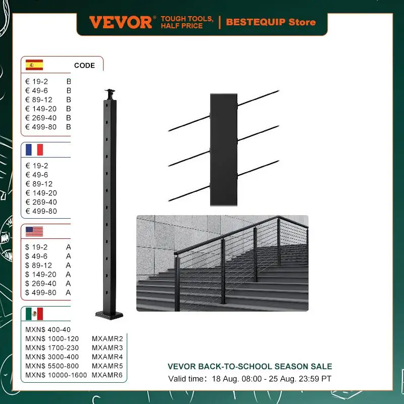 VEVOR-Cable-Railing-Post-Pre-Drilled-Holes-SUS304-Stainless-Steel-Cable ...