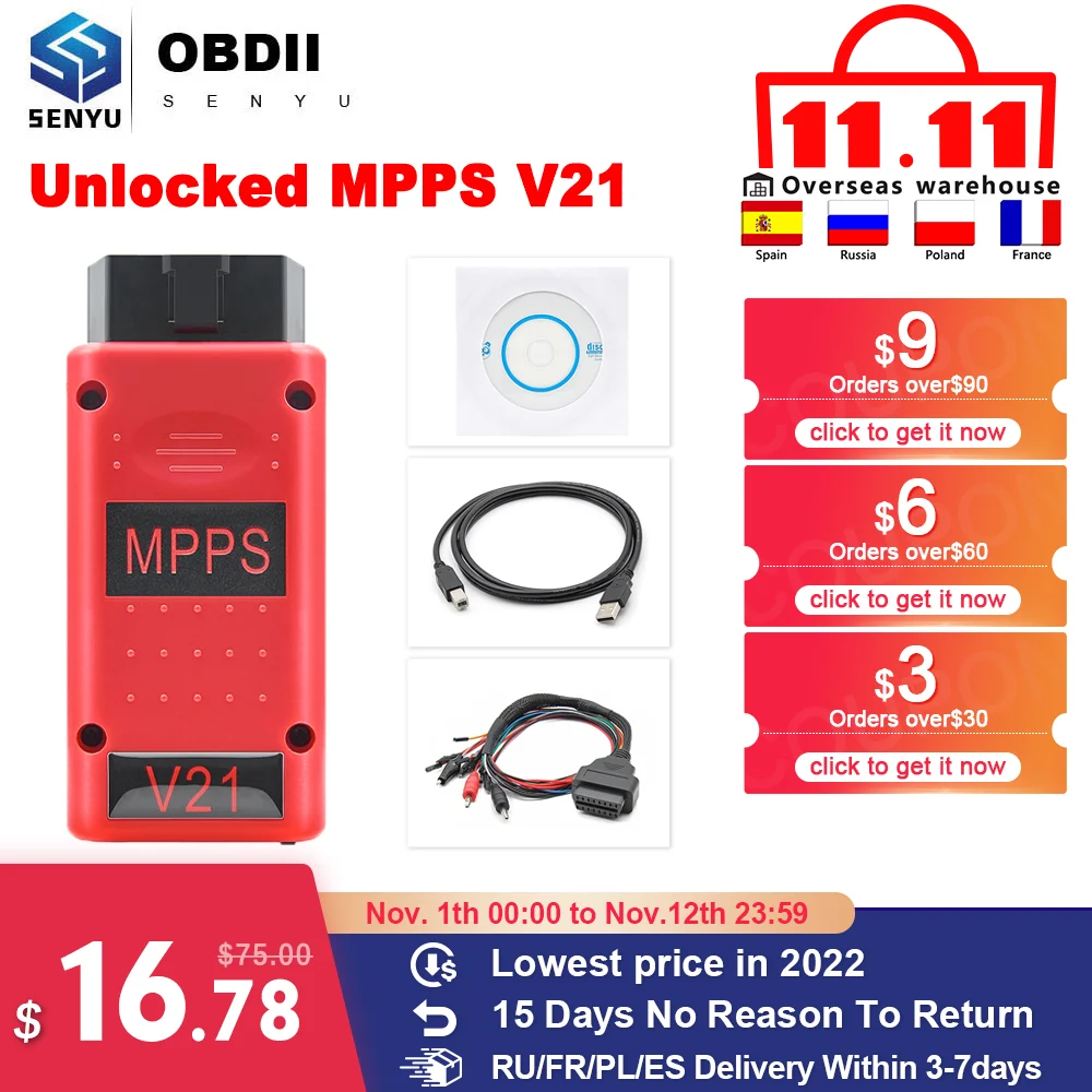 Mpps V21 Ecu Chip Tuning Interface Auto Obd 2 Obd2 V18 For Edc15 Edc16 Edc17 Multi-language Can ...