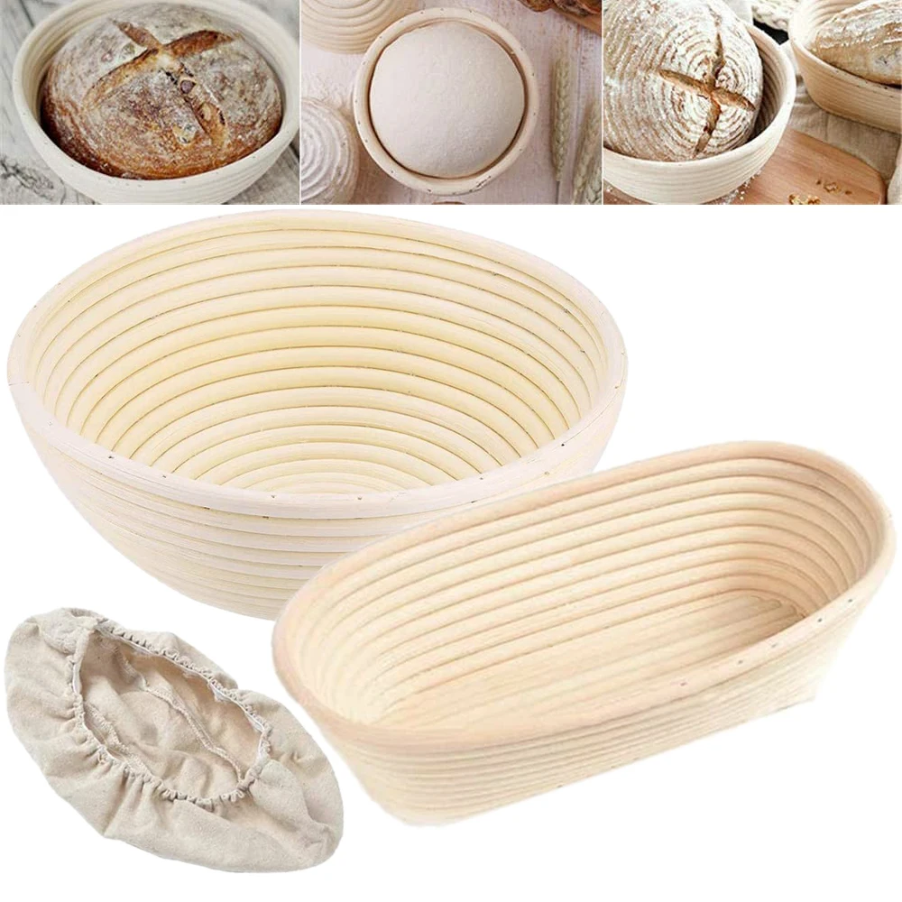 Round Oval Natural Rattan Fermentation Basket with Cover Bread Dough ...