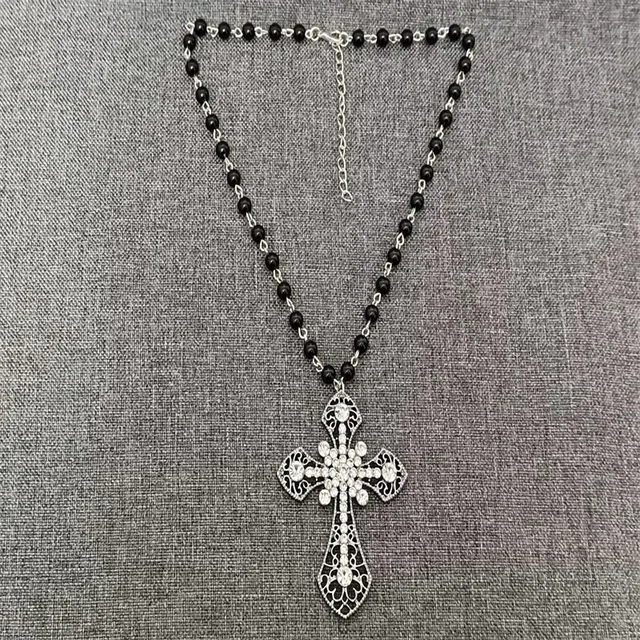 Victorian Big Cross Pendant Necklace White Pearl Choker Vampire Cross ...