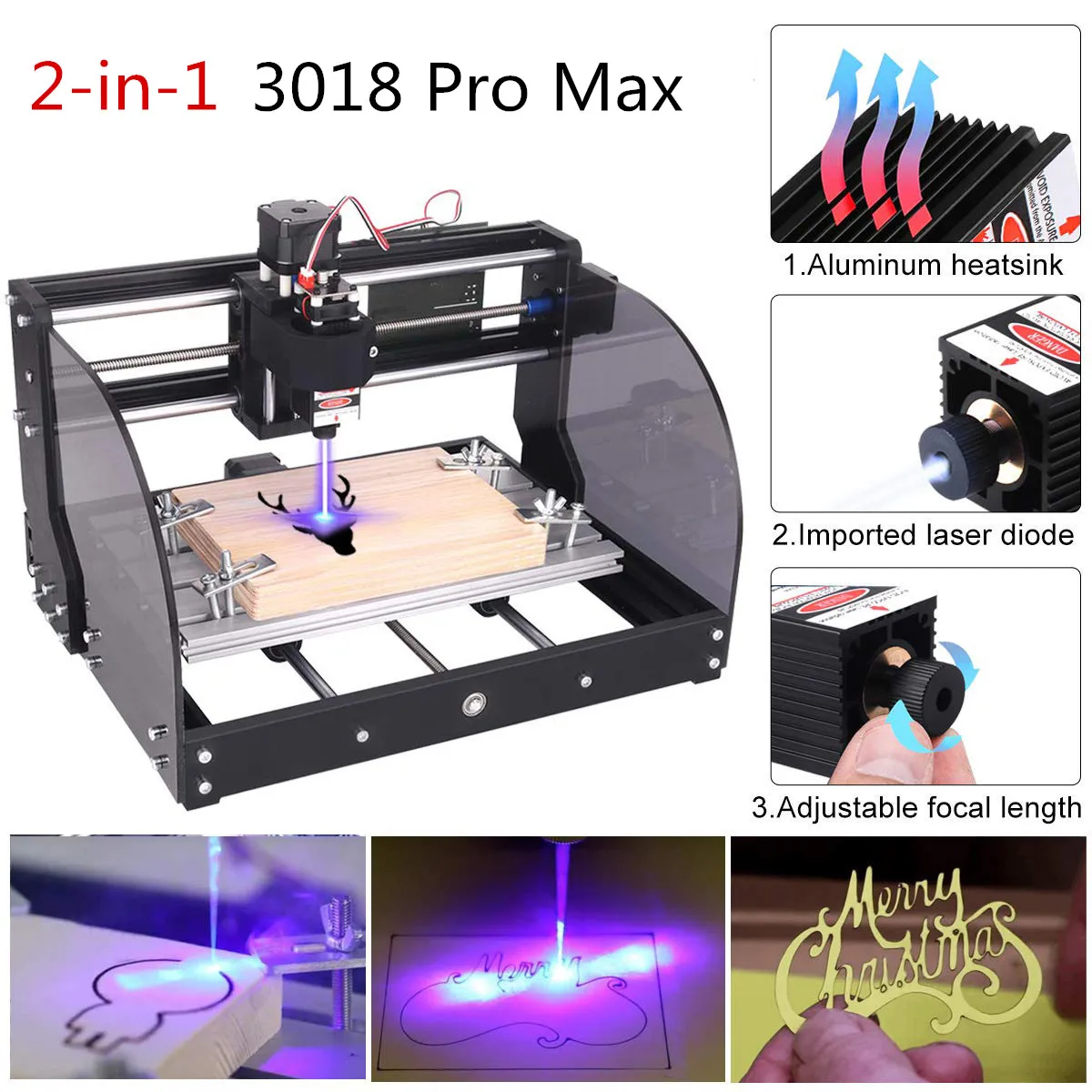 【Eu Store】 5500Mw 450Nm Lézermodul 3018 Pro Max Laser Gravre Wood Cnc ...
