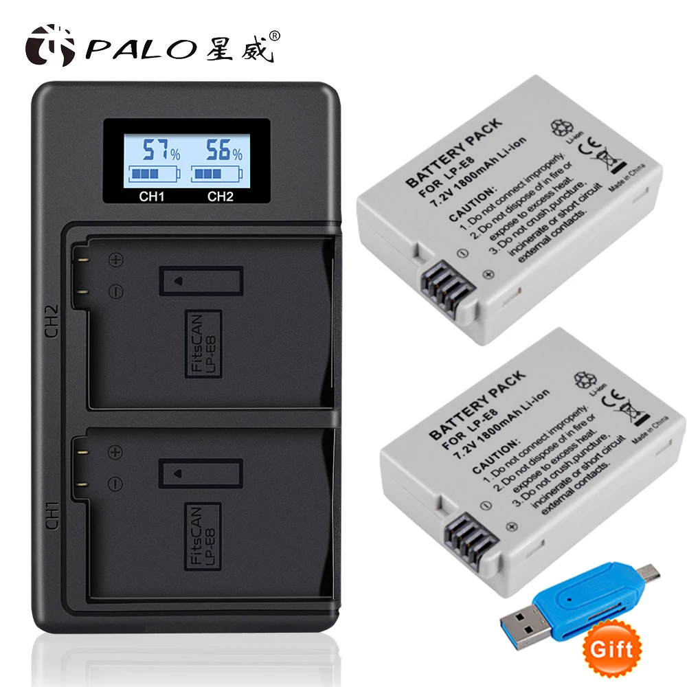1800mah 7.4v Lp-e8 Lpe8 Lp E8 Battery Batterie Akku + Lcd Dual Charger ...