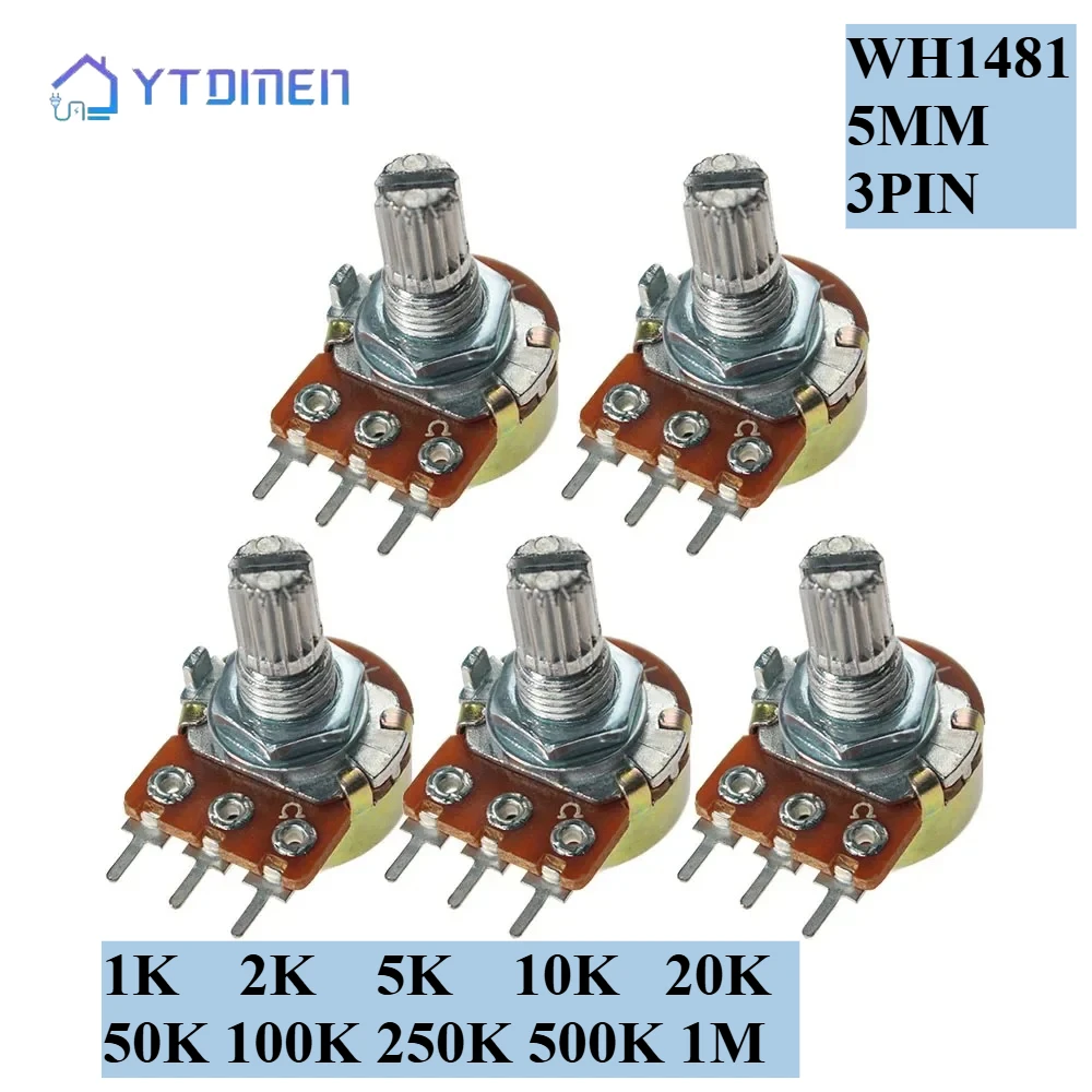 5Pcs WH148 3Pin 15mm 100K-1M Ohm Linear Potentiometers Variable ...