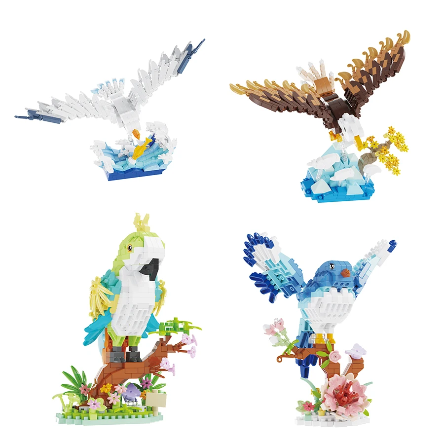 Plastic Flowers Flying Bird Building Block Toy Model Parrot Seagull ...