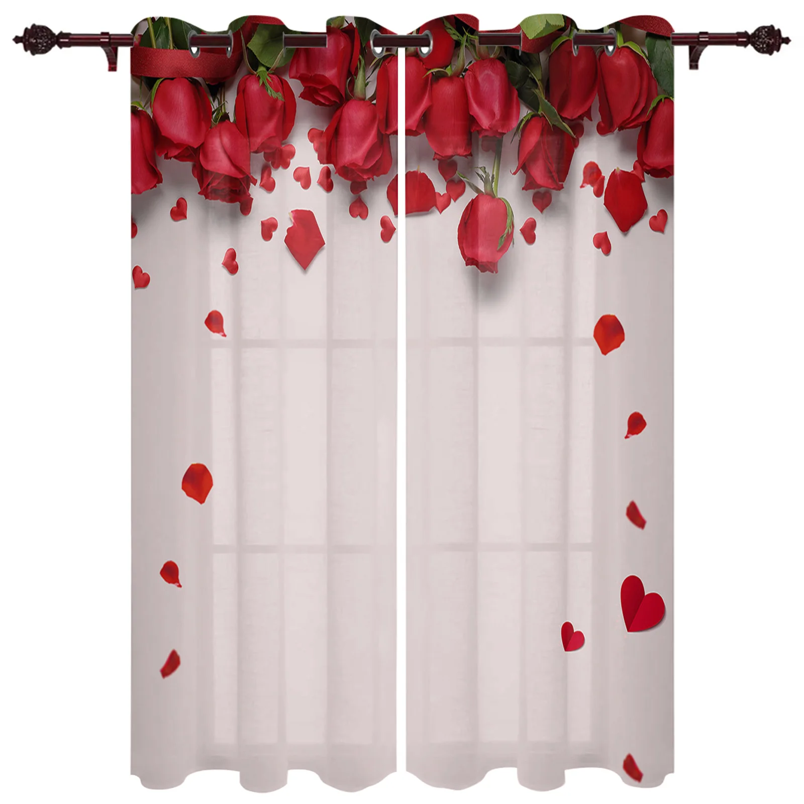 Translucent Exquisite Window Curtains Valentine's Day Red Rose Curtains ...