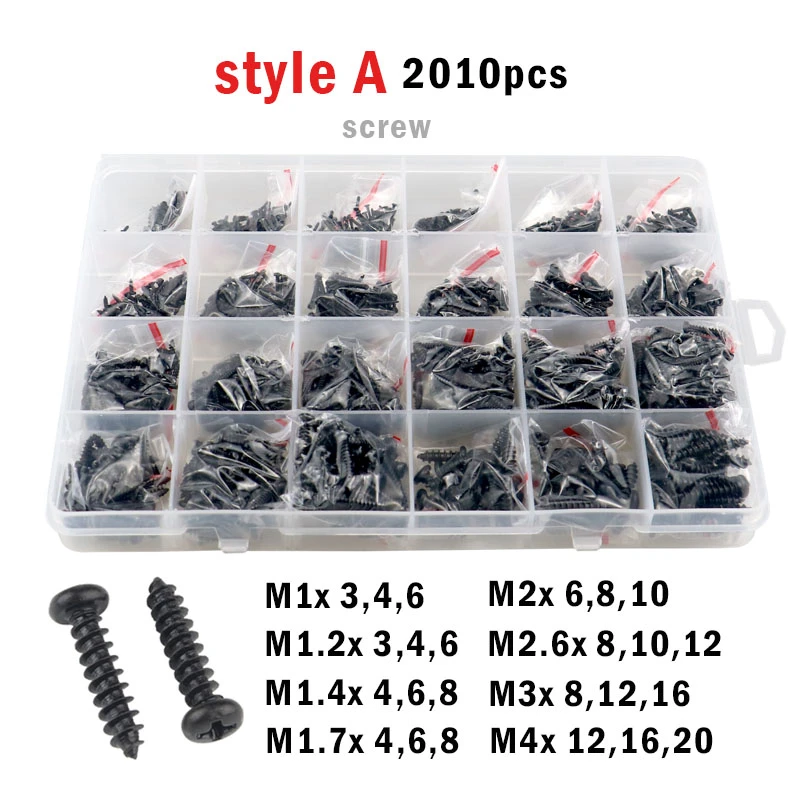 450-2010pcs M1 M1.2 M1.4 M2 M3 M4 Black Cross Phillips Pan Round Head ...