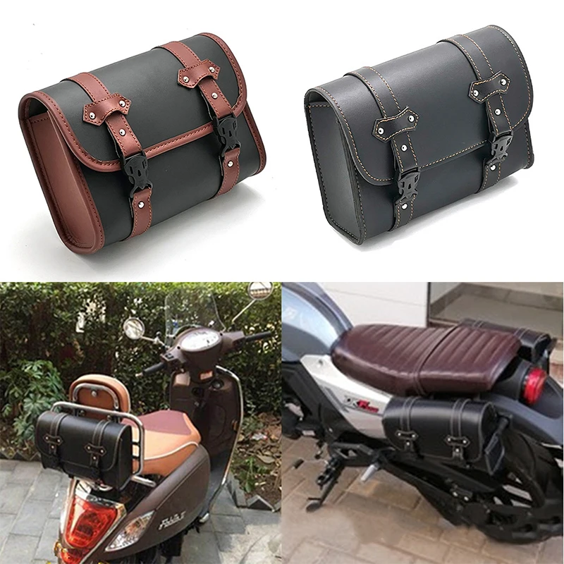 Motorcycle-Bag-Saddlebags-PU-Leather-Front-Fork-Tail-saddle-Bag-Luggage ...