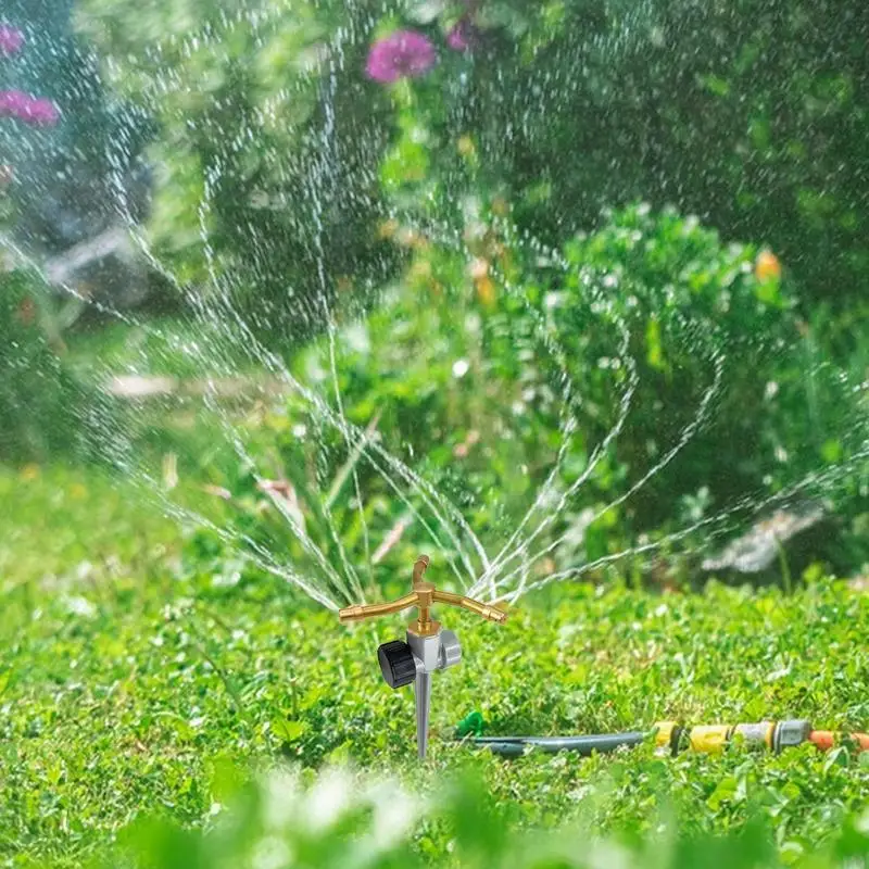 Lawn Sprinklers For Yard 3-Arms Large Area Brass Waterer 360 Degree ...