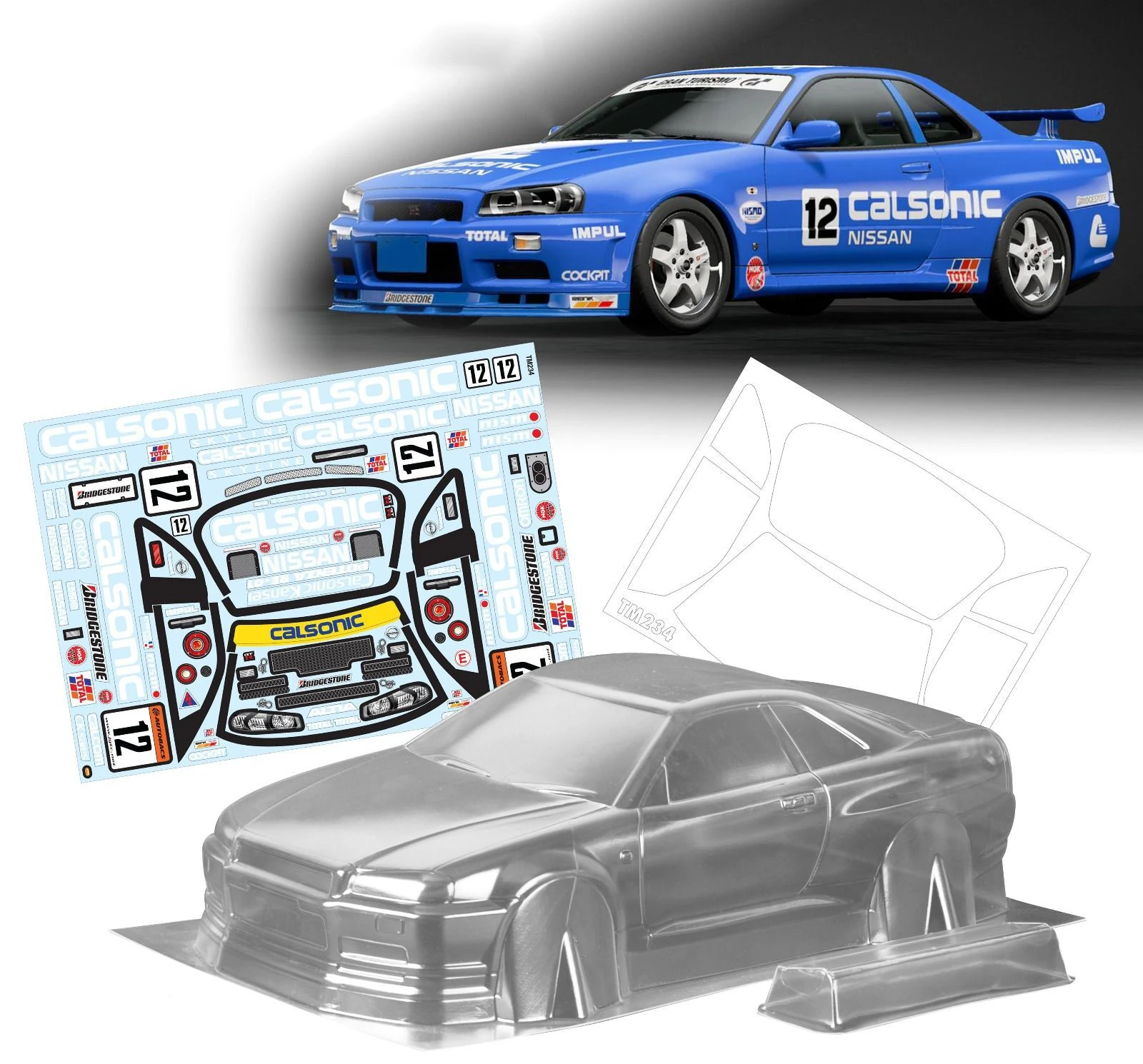 1set GTR R34 1/10 1:10 M car PC body shell 210mm wheelbase clean RC ...