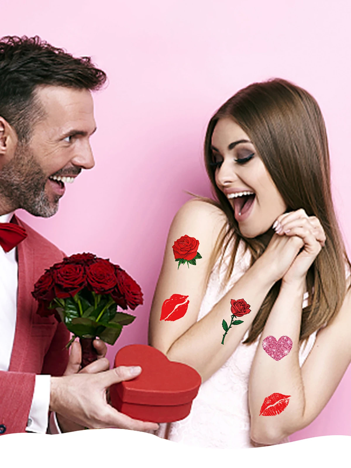 10PCS Romantic Tattoos, Waterproof Love Heart Temporary Tattoos Cupid ...