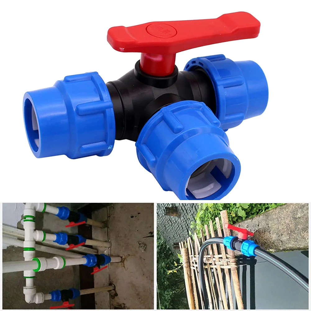 PE Pipe 3-Way Ball Valve 20/25/32/40/50mm Plastic Valve Ball Valve For Garden Household ...