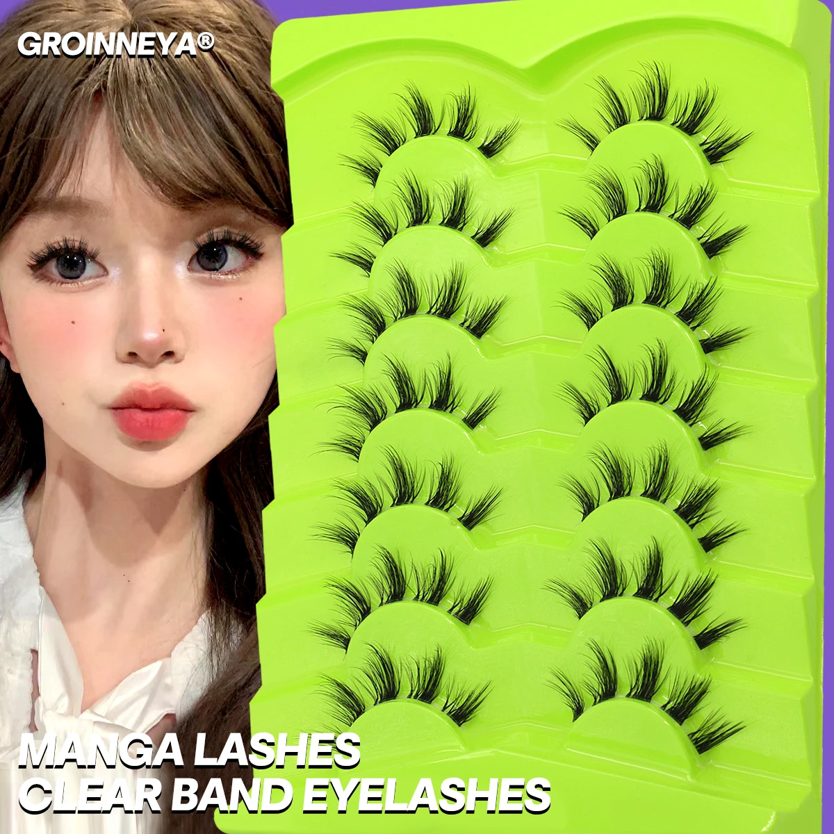 GROINNEYA-Manga-Lashes-5-7-Pairs-3D-Clear-Band-Lashes-Natural-Mink ...