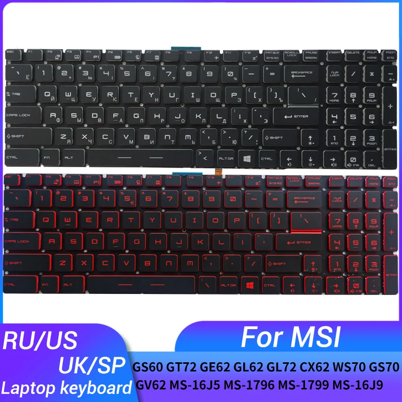 NEW Russian/US/UK/Spanish laptop keyboard FOR MSI GS60 GT72 GE62 GL62 ...