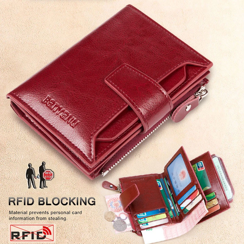 Fahion Women Genuine Leather Wallet Rfid Blocking Short Multi Function ...