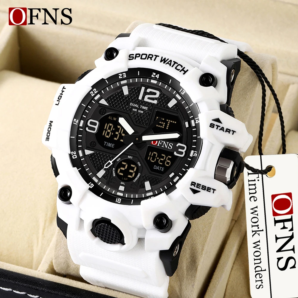 OFNS Military Outdoor Sports Men Watches Dual Display Digital Silicone ...
