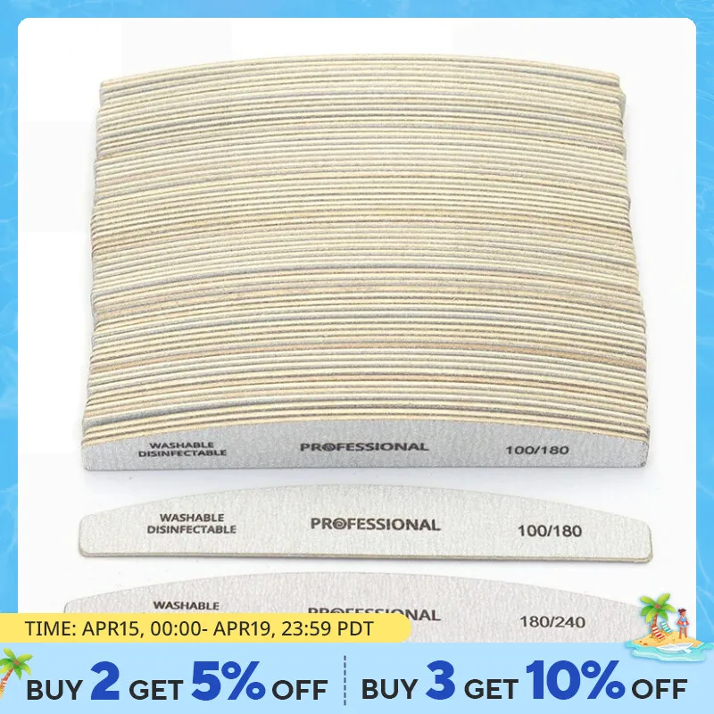 50pcs-Wooden-Sandpaper-Nail-File-100-180-Professional-Manicure-Buffer ...
