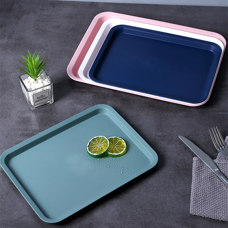 Nordic Rectangular Plate Home Tea Fruit Dessert Serving Tray Plastic Food Storage Organizer ...