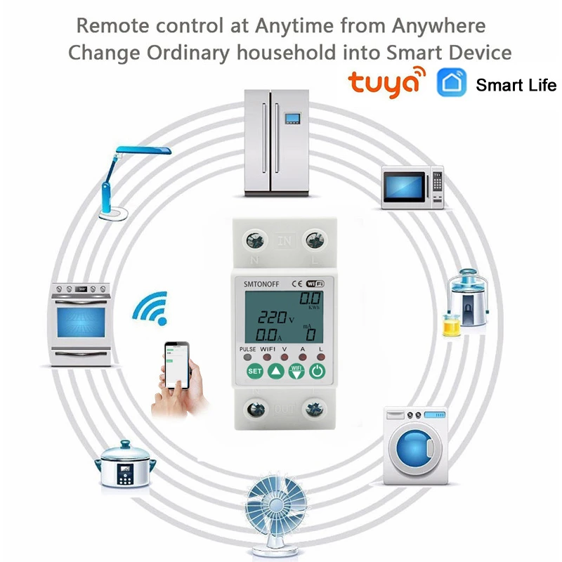 tuya smart life wifi Smart Energy Meter Power kWh Meter Earth Leakage Over Under Voltage ...