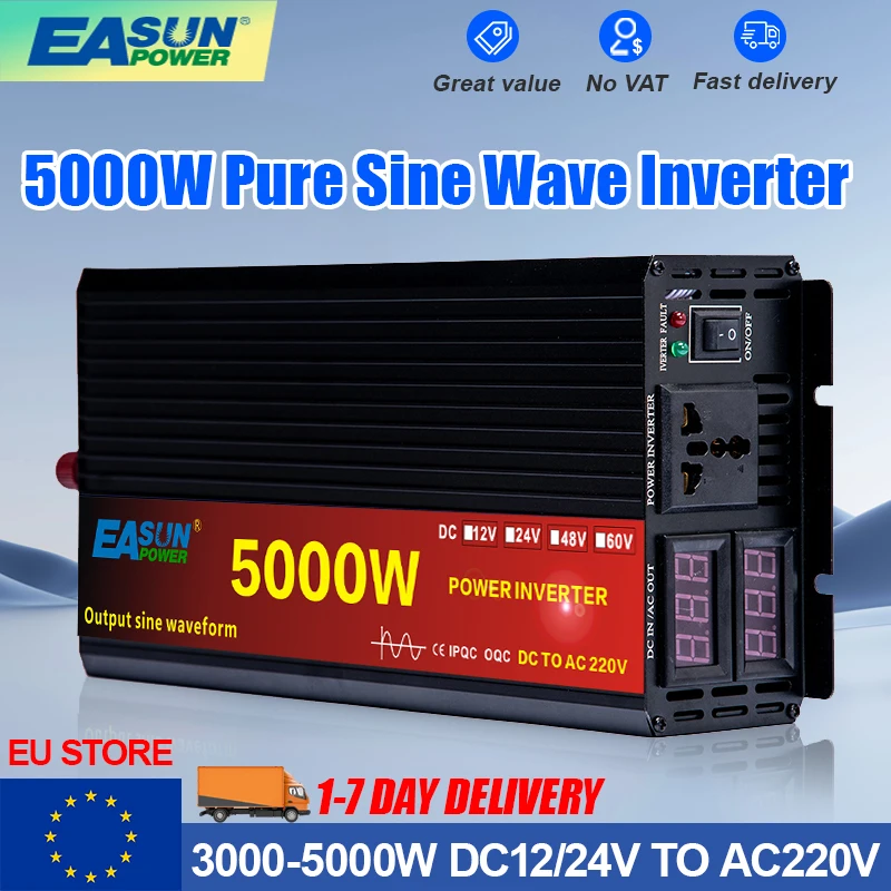 EASUN-Pure-Sine-Wave-Inverter-DC-12-24V-To-220V-5KW-4KW-3KW-Car-Power ...