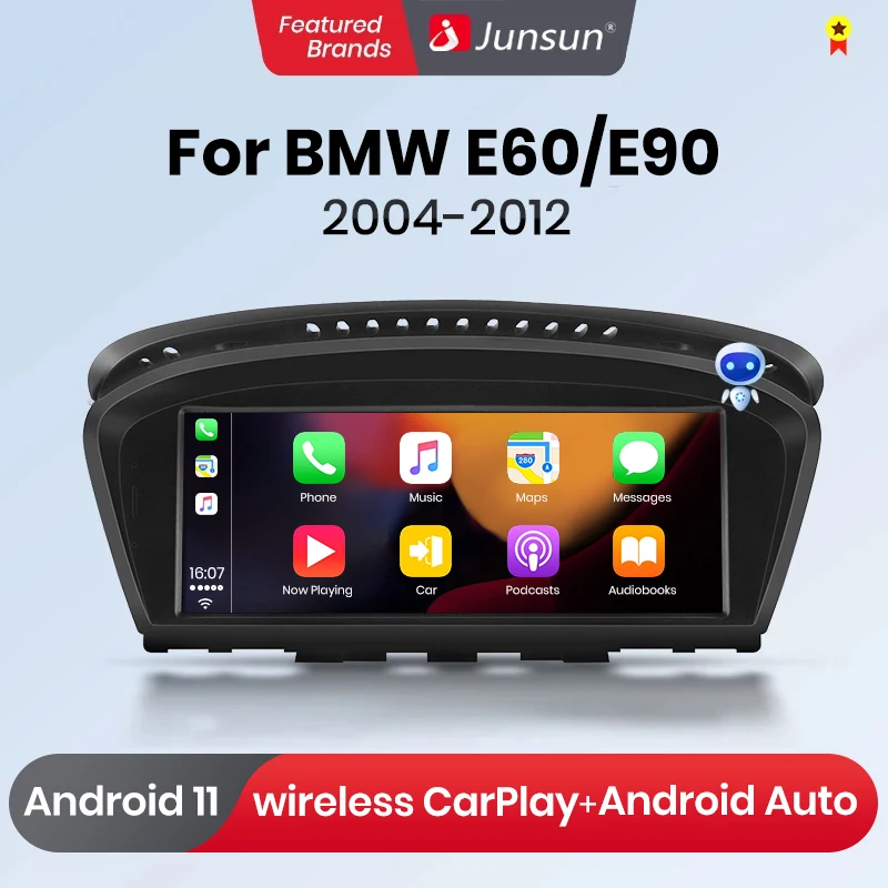 Junsun Wireless CarPlay Andorid Auto Car Radio For BMW 5 Series E60 E61 E63 E64 E90 E91 E92 ...