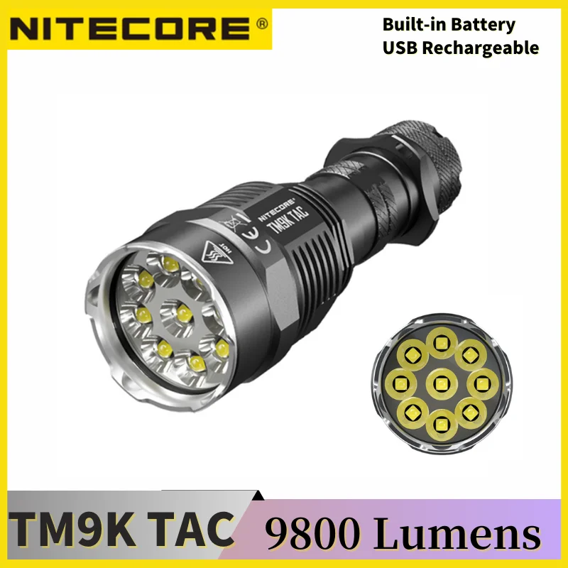 NITECORE TM9K TAC Lanterna Tática 9800Lumens Utiliza 9 XP L2 HD LED USB ...