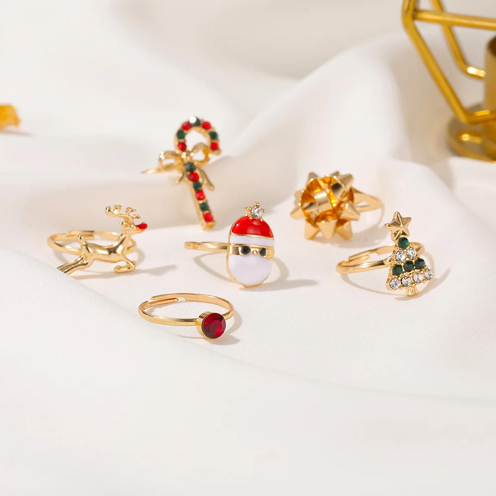 6pcs-set-Cute-Cartoon-Elk-Christmas-Tree-Ring-Xmas-Santa-Claus ...