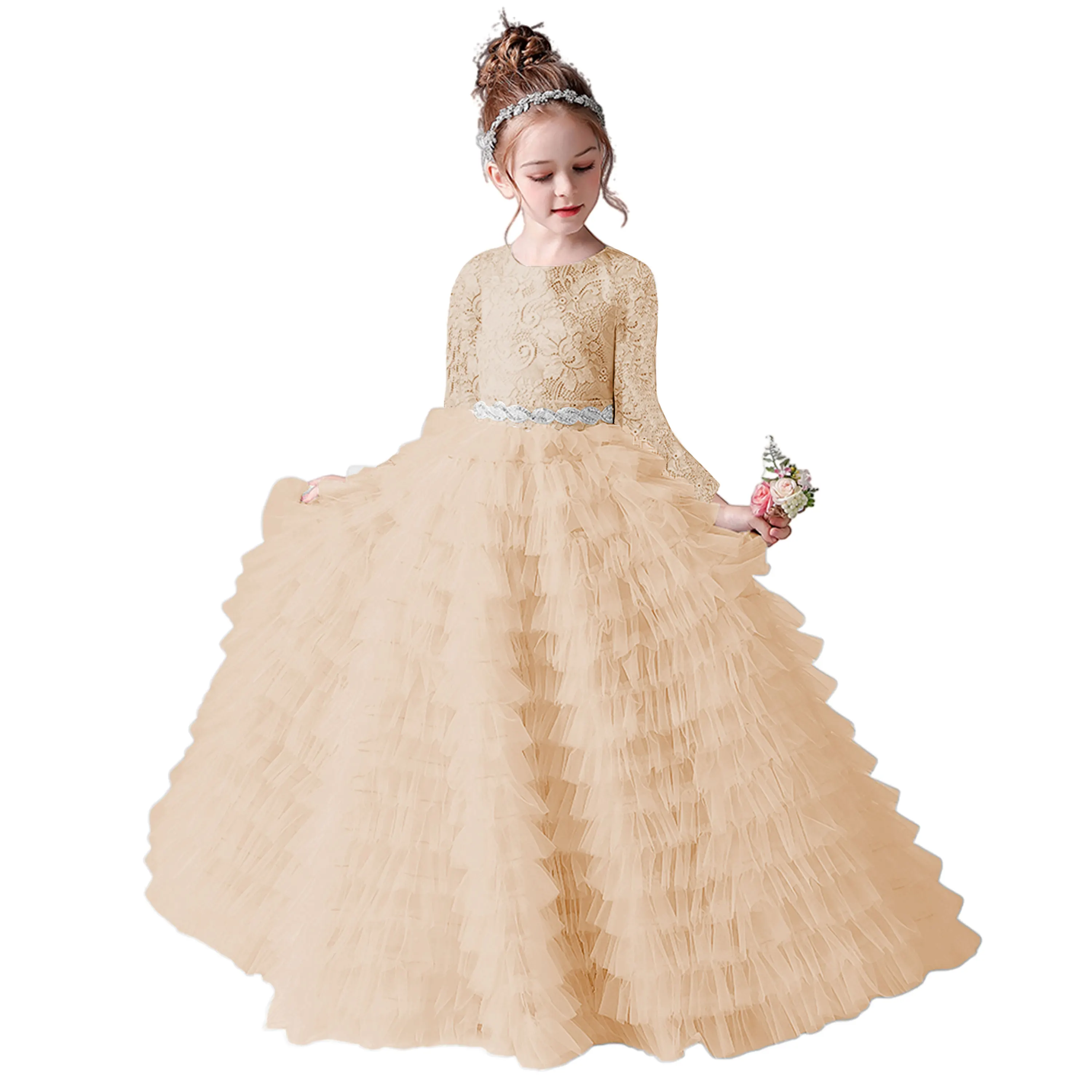 Dideyttawl-Champagne-Real-Photos-Long-Sleeves-Girls-Princess-Gowns-2024 ...