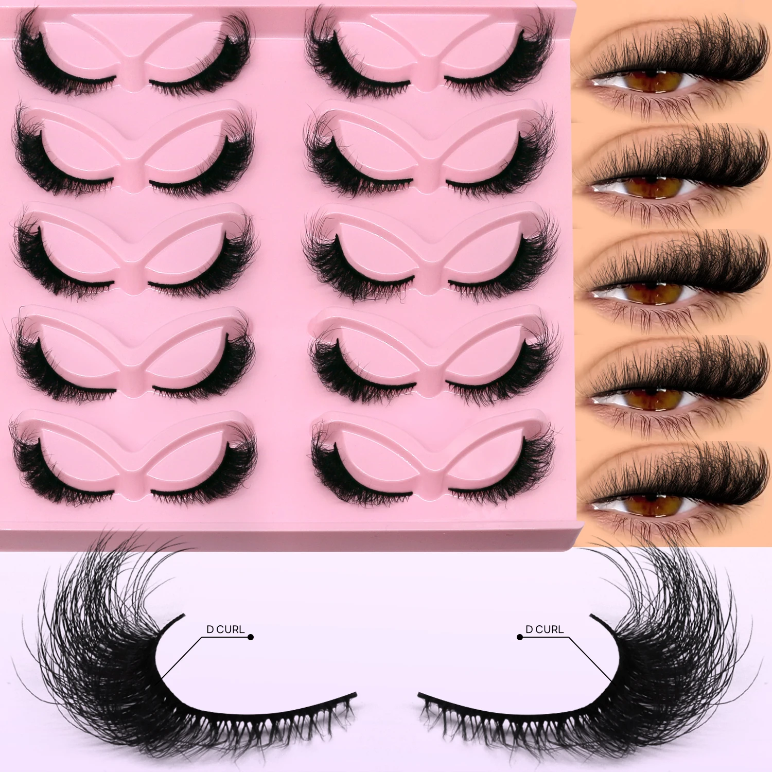 Lasvirey Fluffy Eyelashes Cat Eye Lashes 8D Fluffy Volume Fake Lashes ...