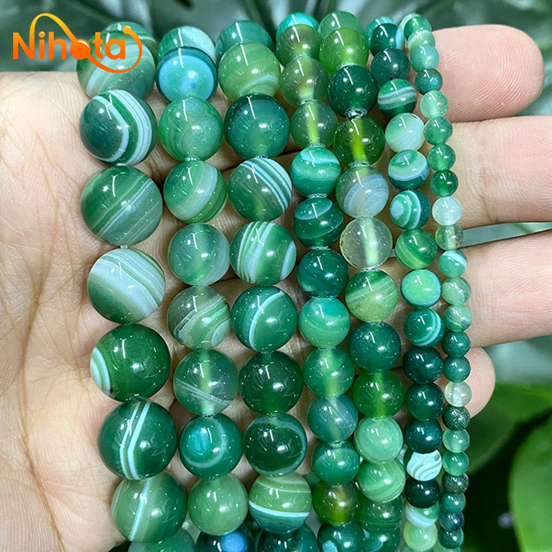 Natural-Green-Stripes-Agates-Round-Beads-4-6-8-10-12-14mm-15-Strand-DIY ...