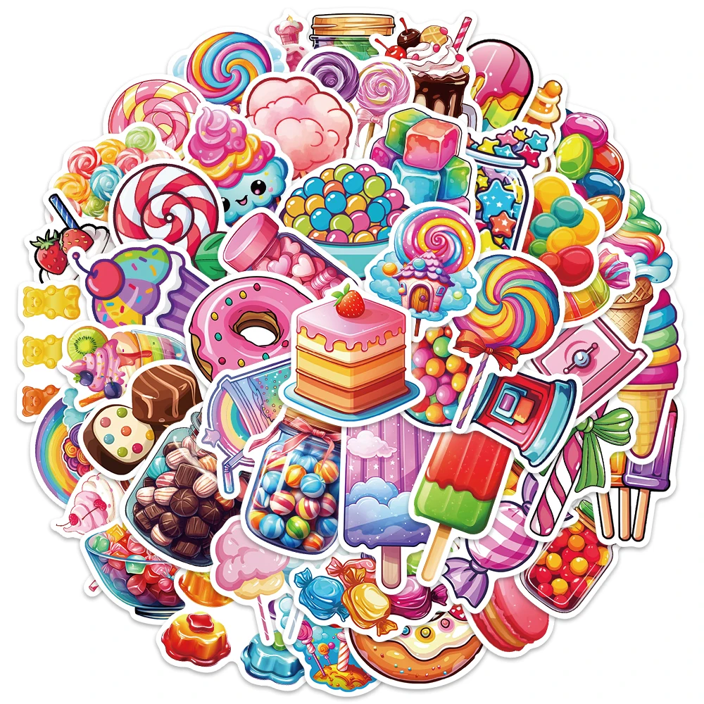 50pcs Aesthetic Cartoon Dessert Lollipop Candy Stickers Cute Kids Water ...