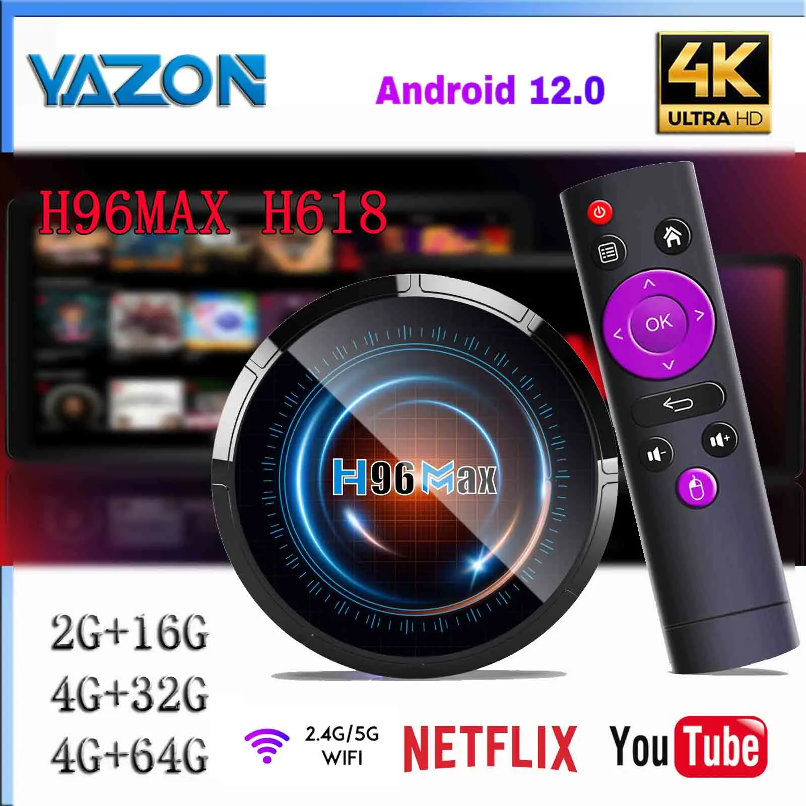 H96Max H618 adroid inteligente TV caixa WIFI6 BT5.0 + HDR10 Google Play ...