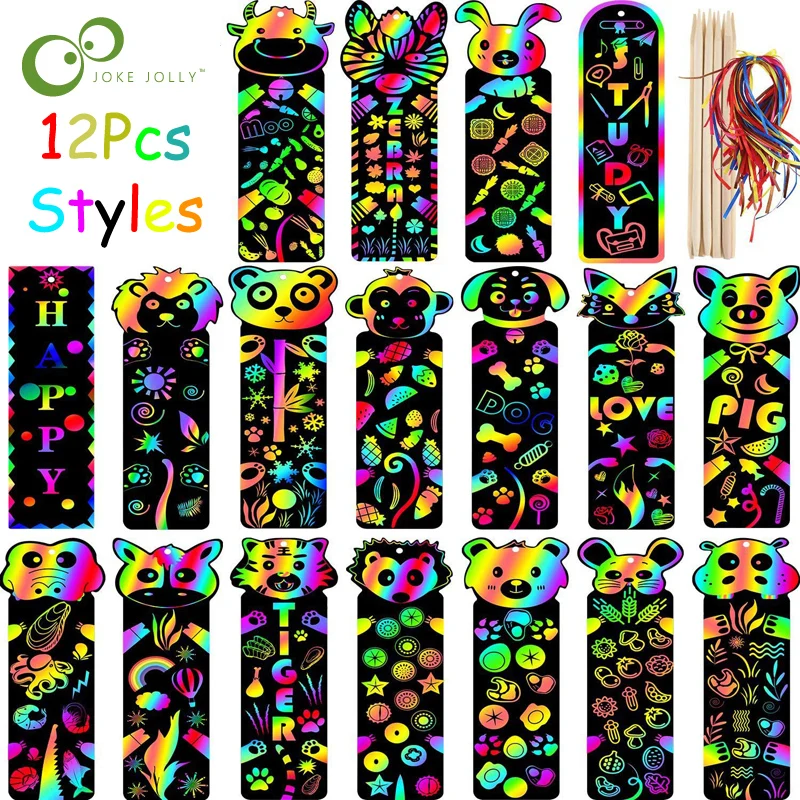 12Pcs Animal DIY Bookmark Handwriting Scratch Painting Creative ...