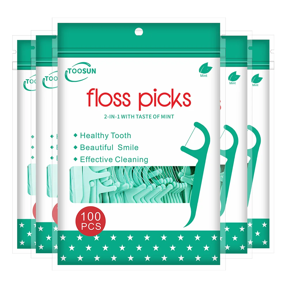 500pcs Mint Flavor Dental Floss Picks Toothpicks With Thread Fil ...