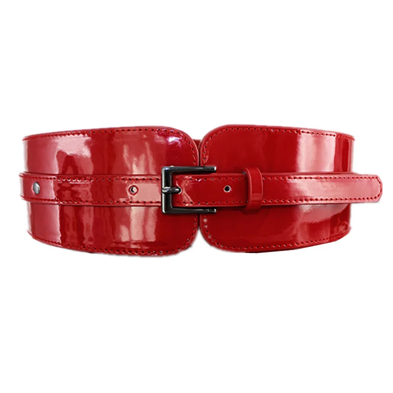 Women-Luxury-Patent-Leather-Wide-Stretch-Belt-Fashion-Design-Black-Red ...