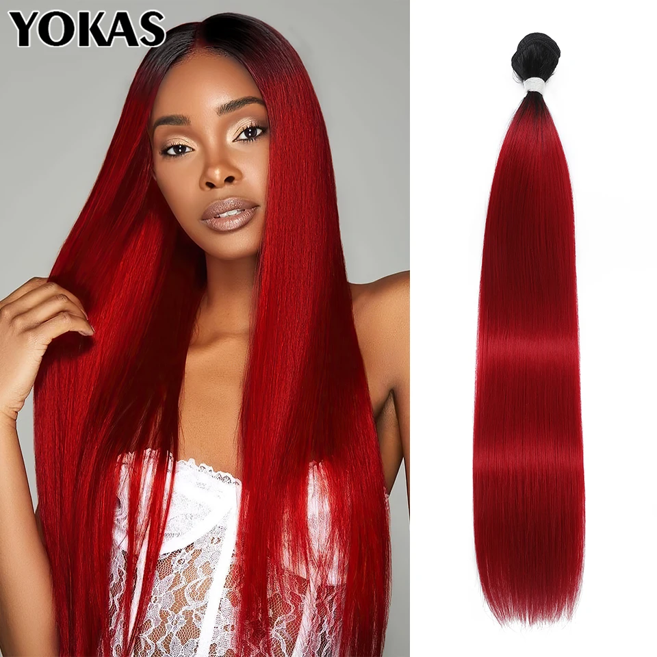 26-Inch-Hair-Weaving-Bundles-Synthetic-Straight-Ombre-Red-High ...