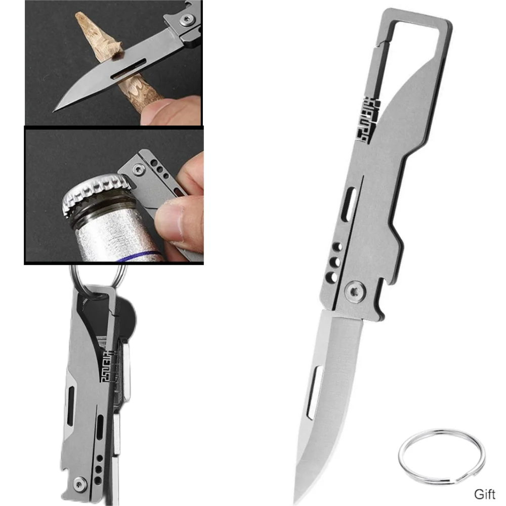 5Cr13mov Steel Titanium Alloy Folding Knife Climbing Buckle Outdoor ...