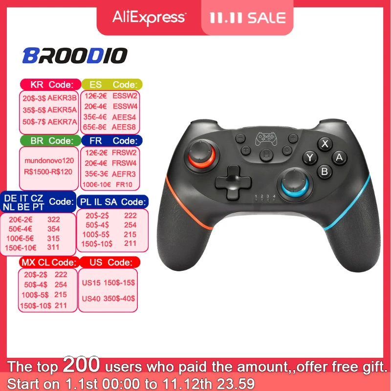 Broodio compatível nintendo switch controlador gamepads sem fio bluetooth para nintendo switch ...