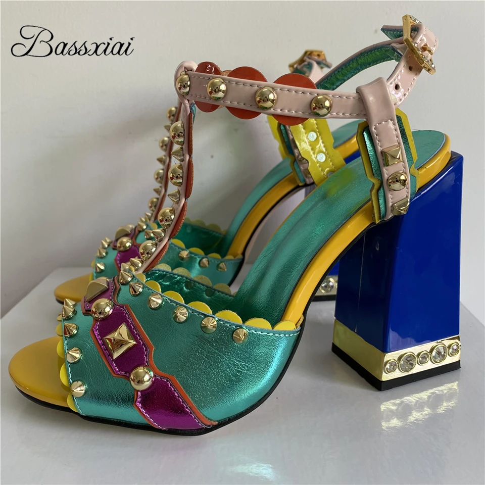 Crystal Square High Heel Sandal | Women's Color Heel Sandal | Green ...