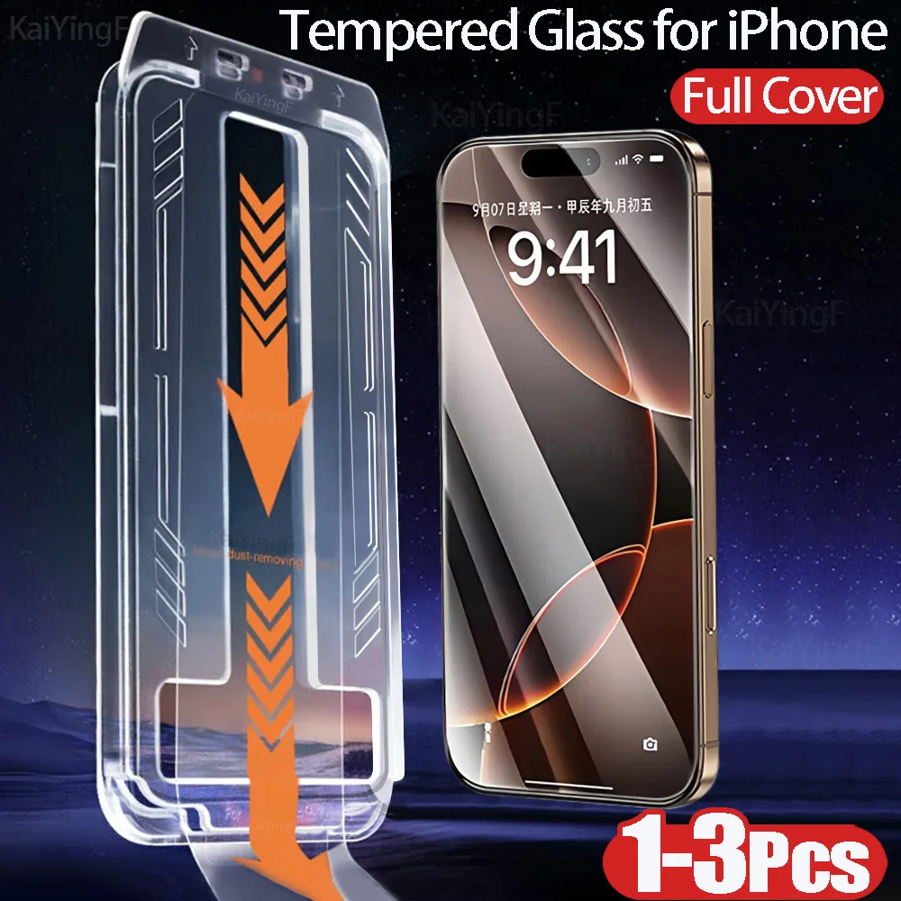 1-3Pcs Full Cover Tempered Glass For iPhone 16 15 14 13 12 11 Pro Xs ...