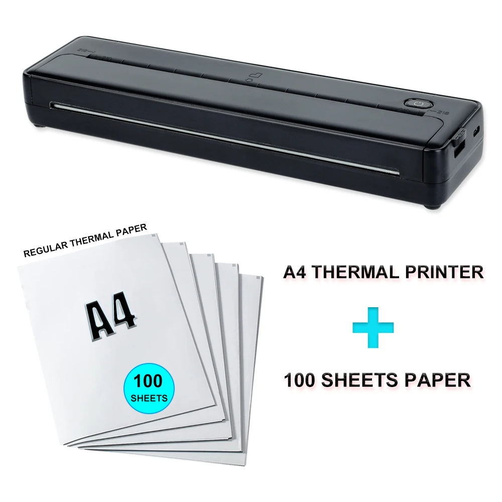 Portable Inkless Wireless A4 Thermal PDF Printer Bluetooth Excel Word ...
