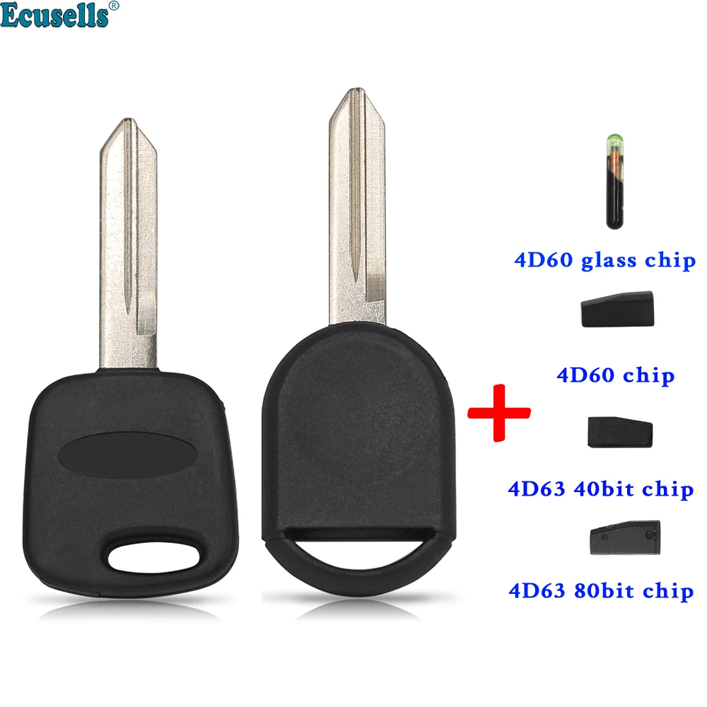 Transponder Key Shell with Chip 4D60 4D63 for FORD Fusion Edge Mustang ...