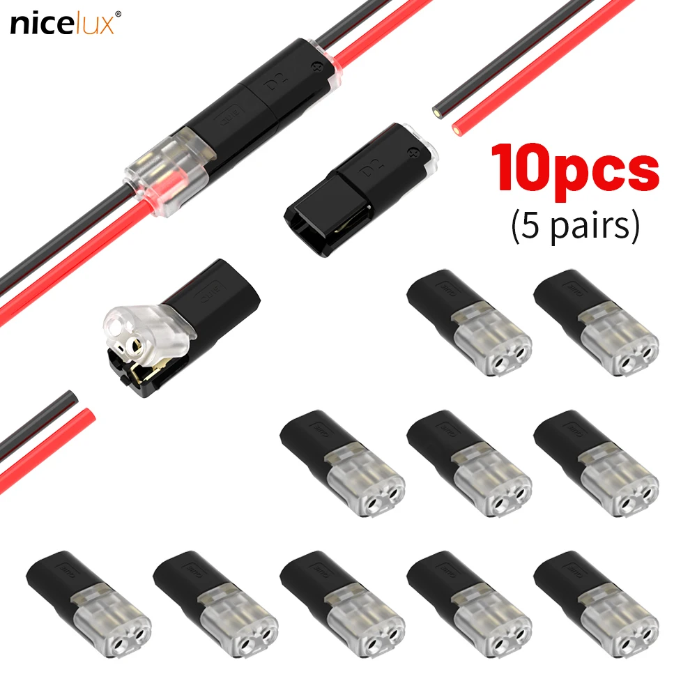10pcs-2pin-Pluggable-Wire-Connector-Quick-Splice-Electrical-Cable-Crimp ...