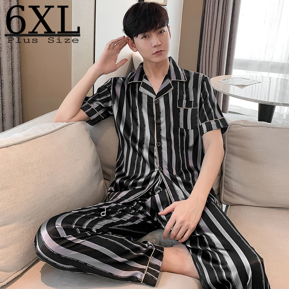 Plus Silk Pijama For Men Summer Sleepwear Pajamas Sets Pyjamas Set ...