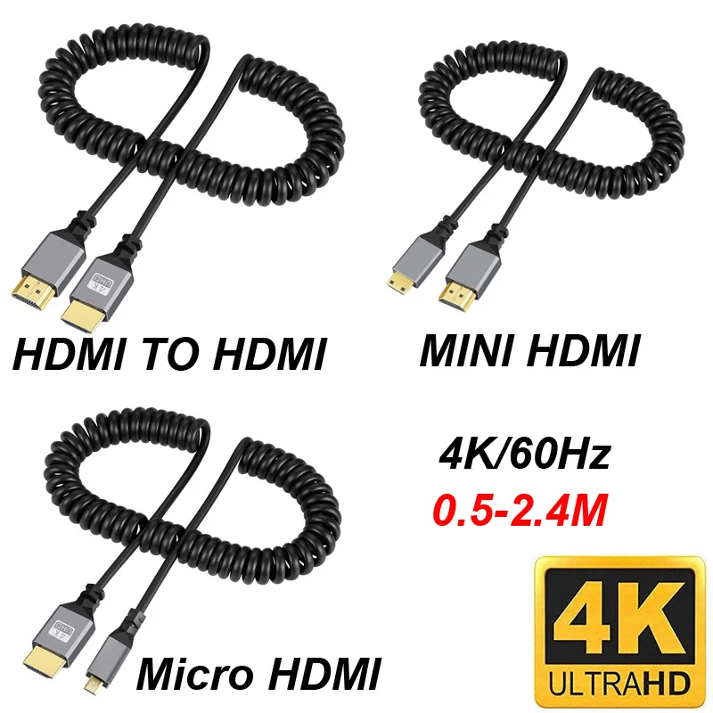 4K@60HZ 0.5-2.4M Compatible HDMI TO HDMI/MINI HDMI/ Micro HDMI/Coiled ...