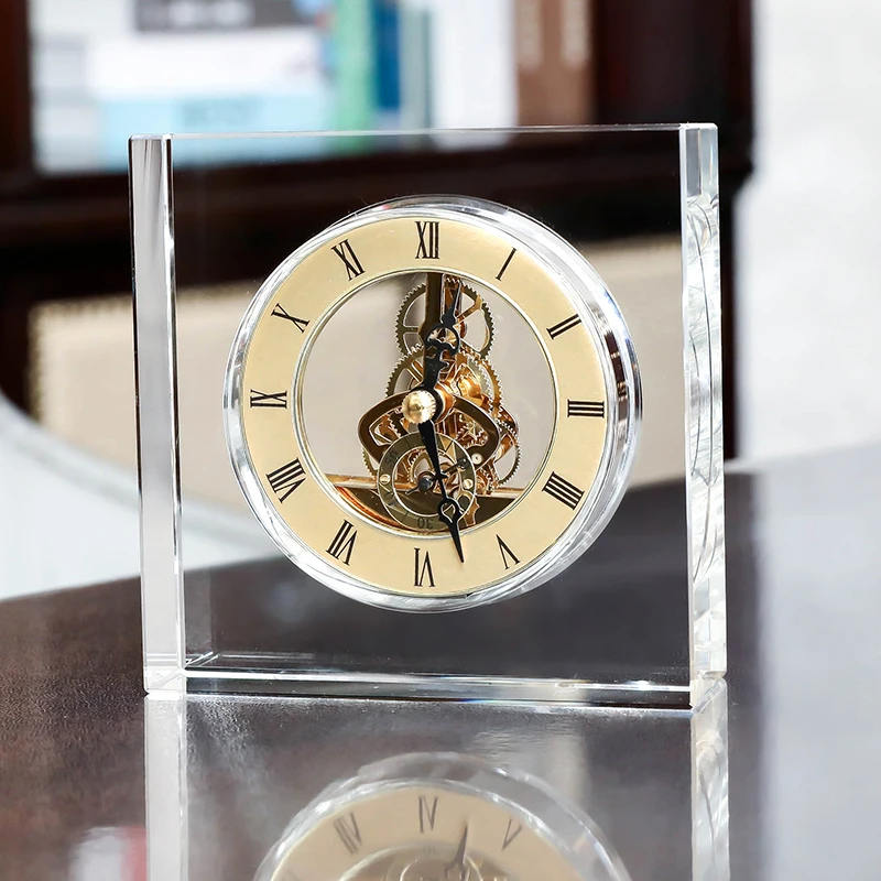 Modern-Square-Clear-K9-Crystal-Table-Clock-Small-For-Home-Office ...
